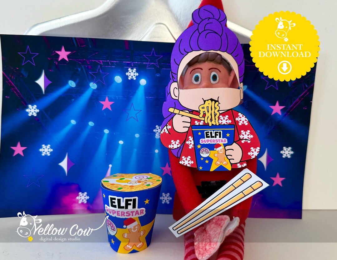 Holiday Elf Printable Kit. K-pop Ramen Elf Props. Instant Download for ...