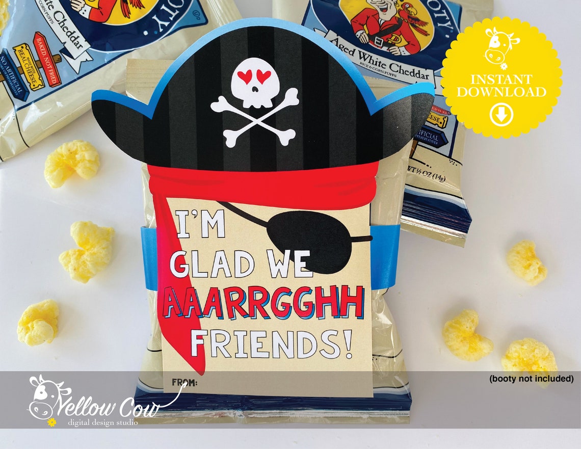 Printable Pirate Booty Valentines Day Snack Tag,pirate Valentine Treat ...