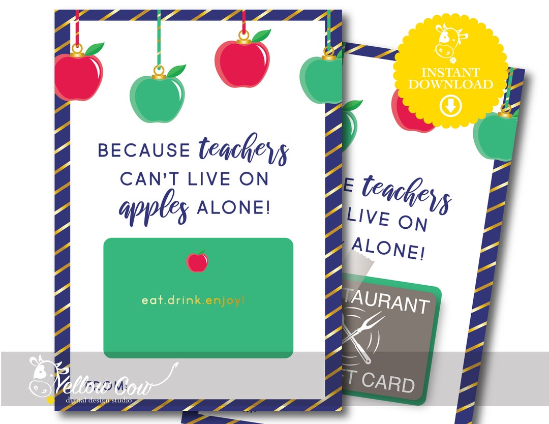 Teacher Restaurant Gift Card Holder,printable Gift Card Holder,instant ...
