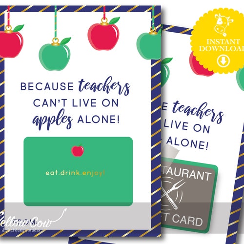 Teacher Appreciation PRINTABLE End of Year Teacher Gift Card - Etsy