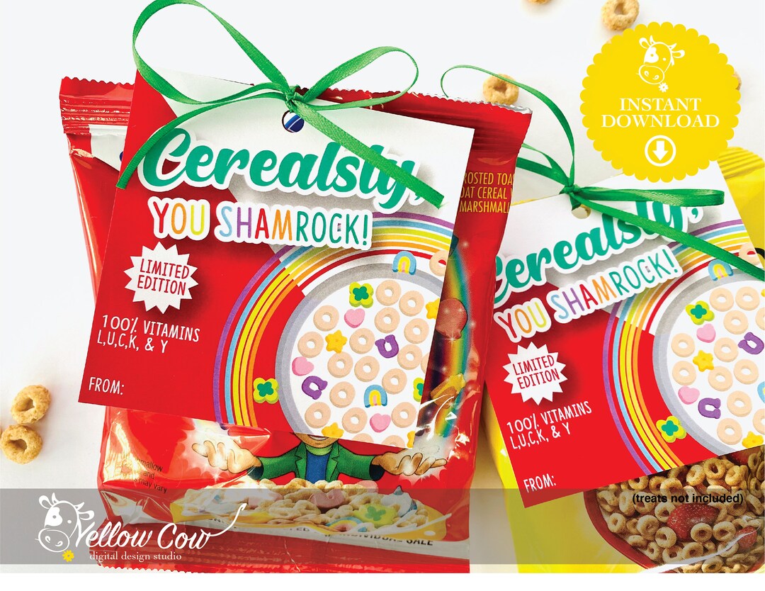 Printable Mini Cereal St Patricks Day Tag,st Pattys Cereal,cerealsly ...
