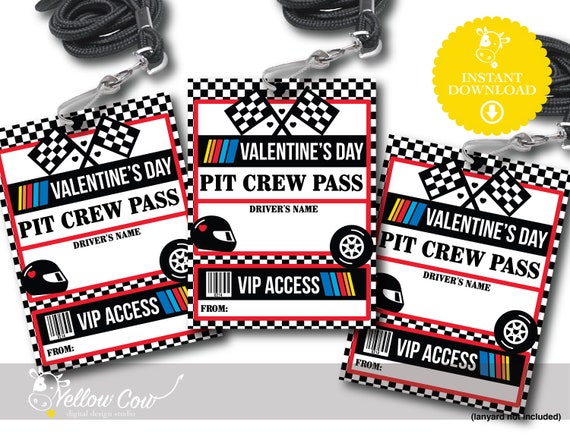 Printable Pit Crew Pass Valentinesnascar Inspired Valentines | Etsy
