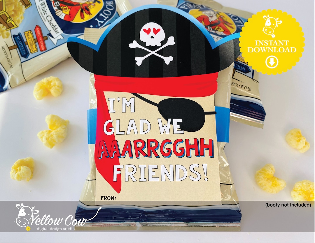 Printable Pirate Booty Valentines Day Snack Tag,pirate Valentine Treat ...