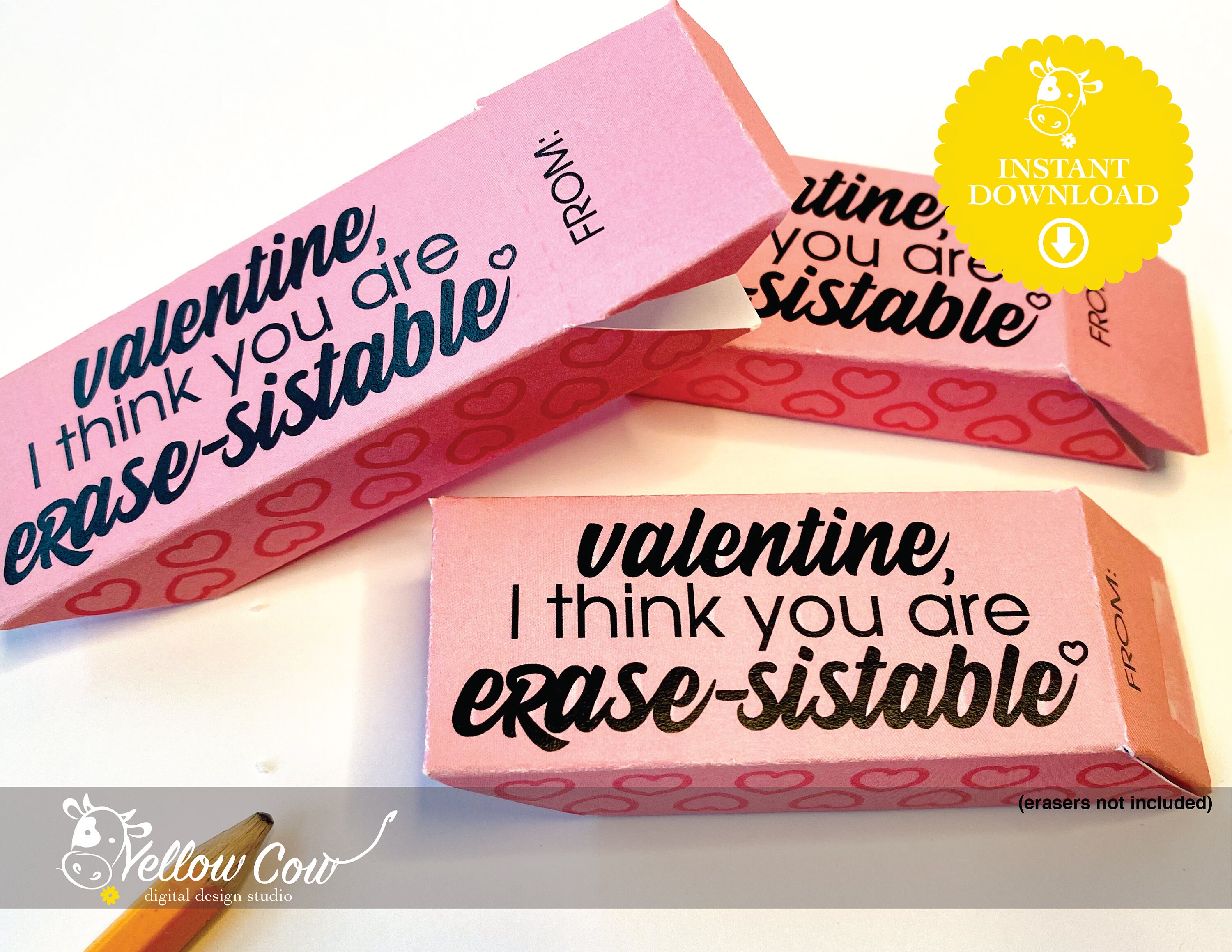 Printable Valentine Eraser Favor Box,valentines Day Erasers,nonfood ...