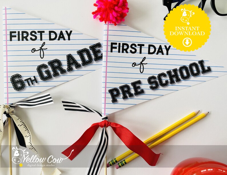 Printable First Day of School Pennant Flagspreschool 6th - Etsy