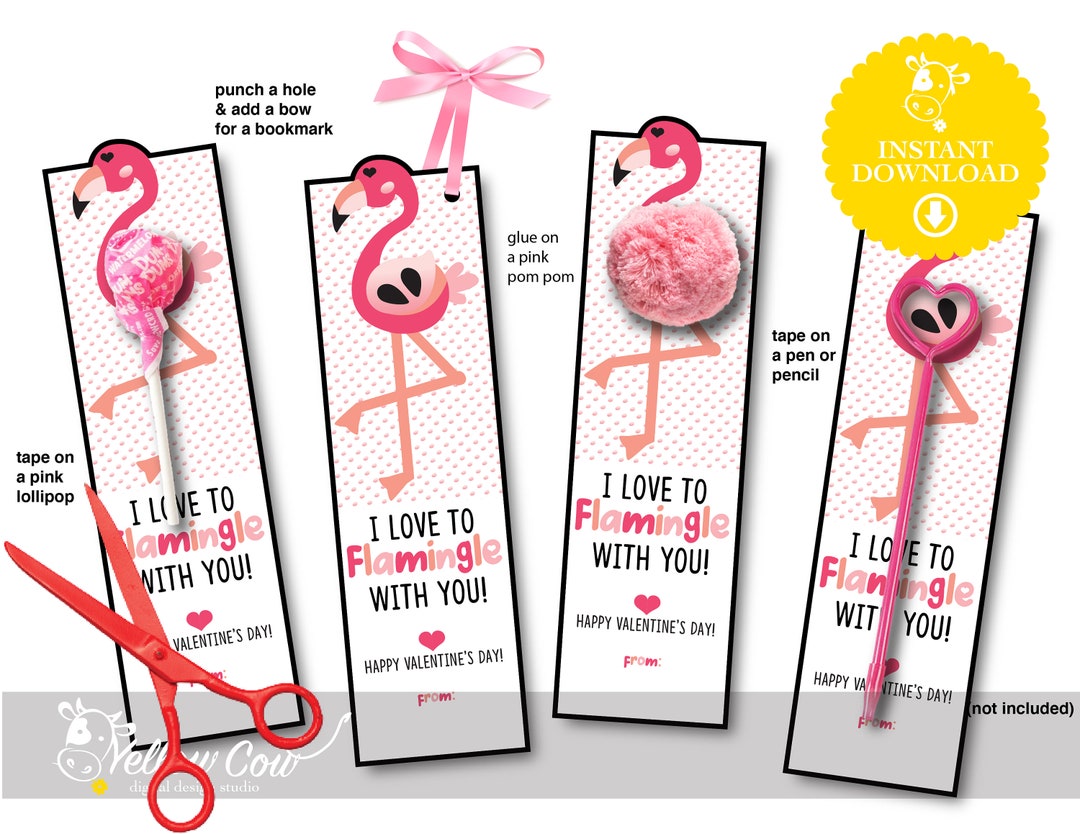 Flamingo Valentines, Printable, DIY, Instant Download, Pompoms or ...