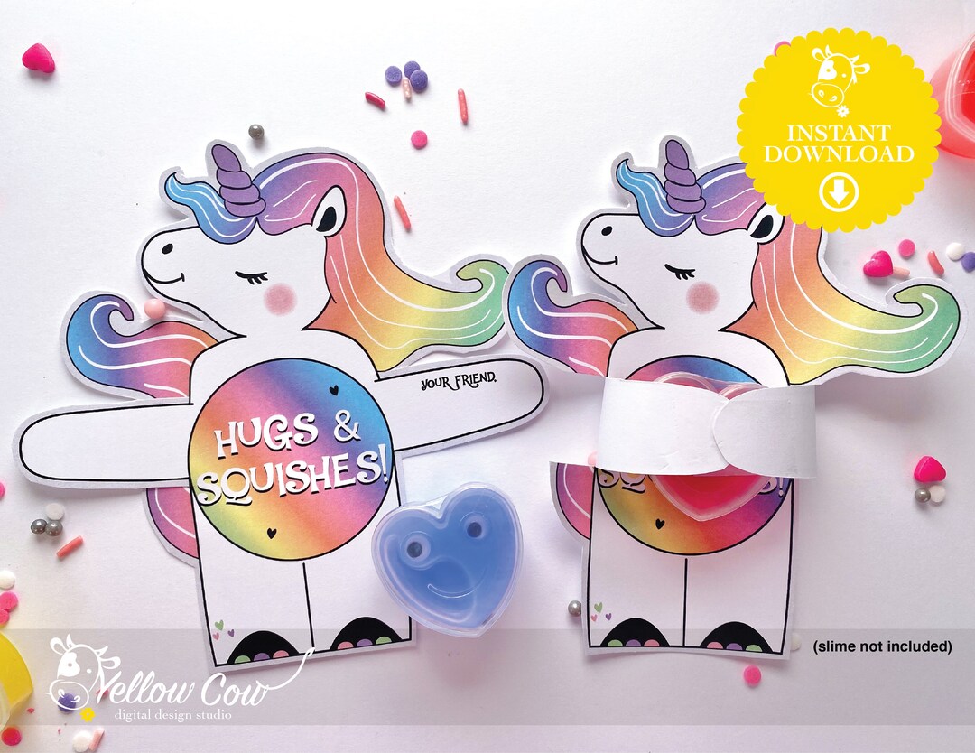 Printable Rainbow Unicorn Valentine Care,valentines Day Treat Holder ...