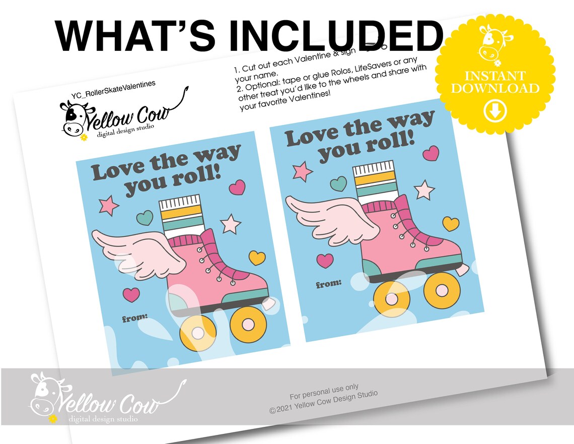 Printable Roller Skate Valentinesretro Roller Skating - Etsy