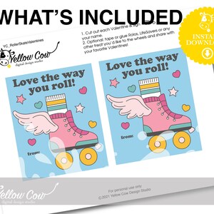 Printable Roller Skate Valentines,retro Roller Skating Valentine Cards ...