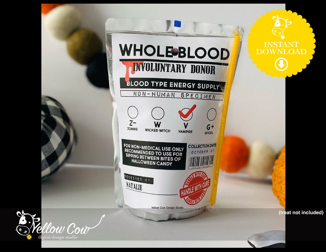 Printable Halloween Prank Blood Bag Tagfake Vampire IV Bag - Etsy