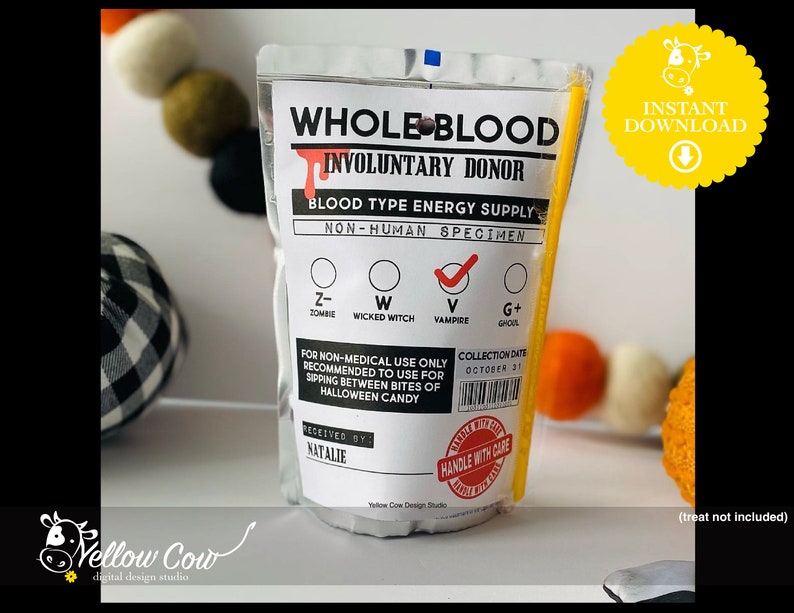 Printable Halloween Prank Blood Bag Tag,fake Vampire IV Bag Label,drink ...