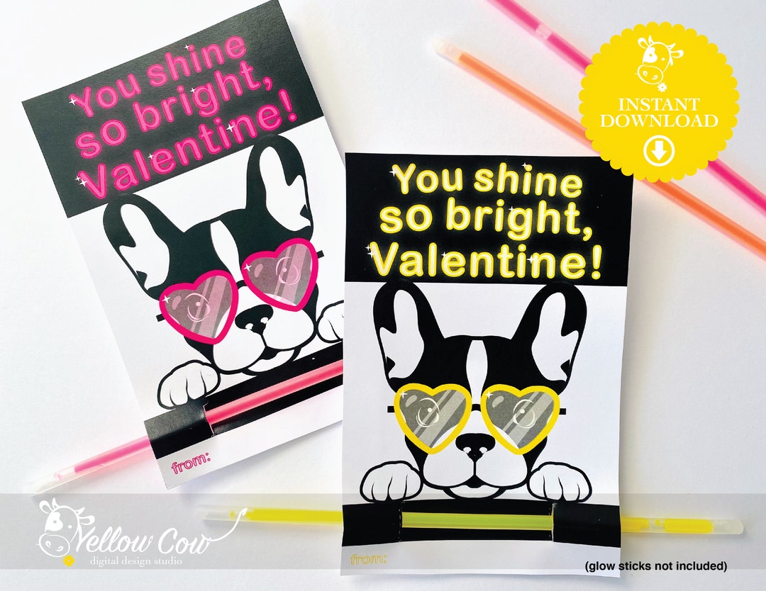 Printable Glow Stick Valentines Treat Card,french Bulldog Valentine ...