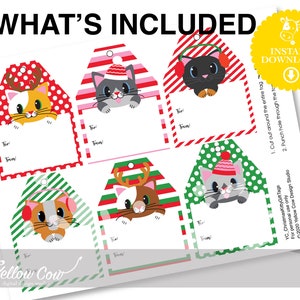Christmas Kitty Gift Tags, Instant Download, Meowy Christmas, Christmas ...
