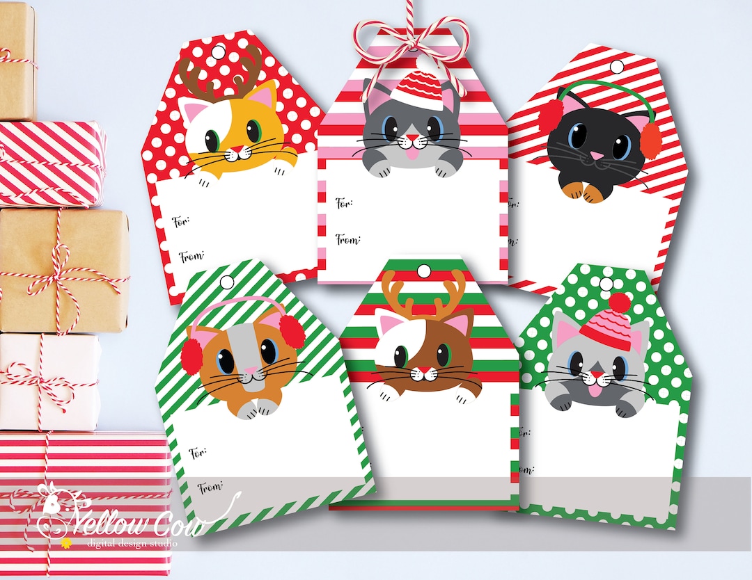 Christmas Kitty Gift Tags, Instant Download, Meowy Christmas, Christmas ...