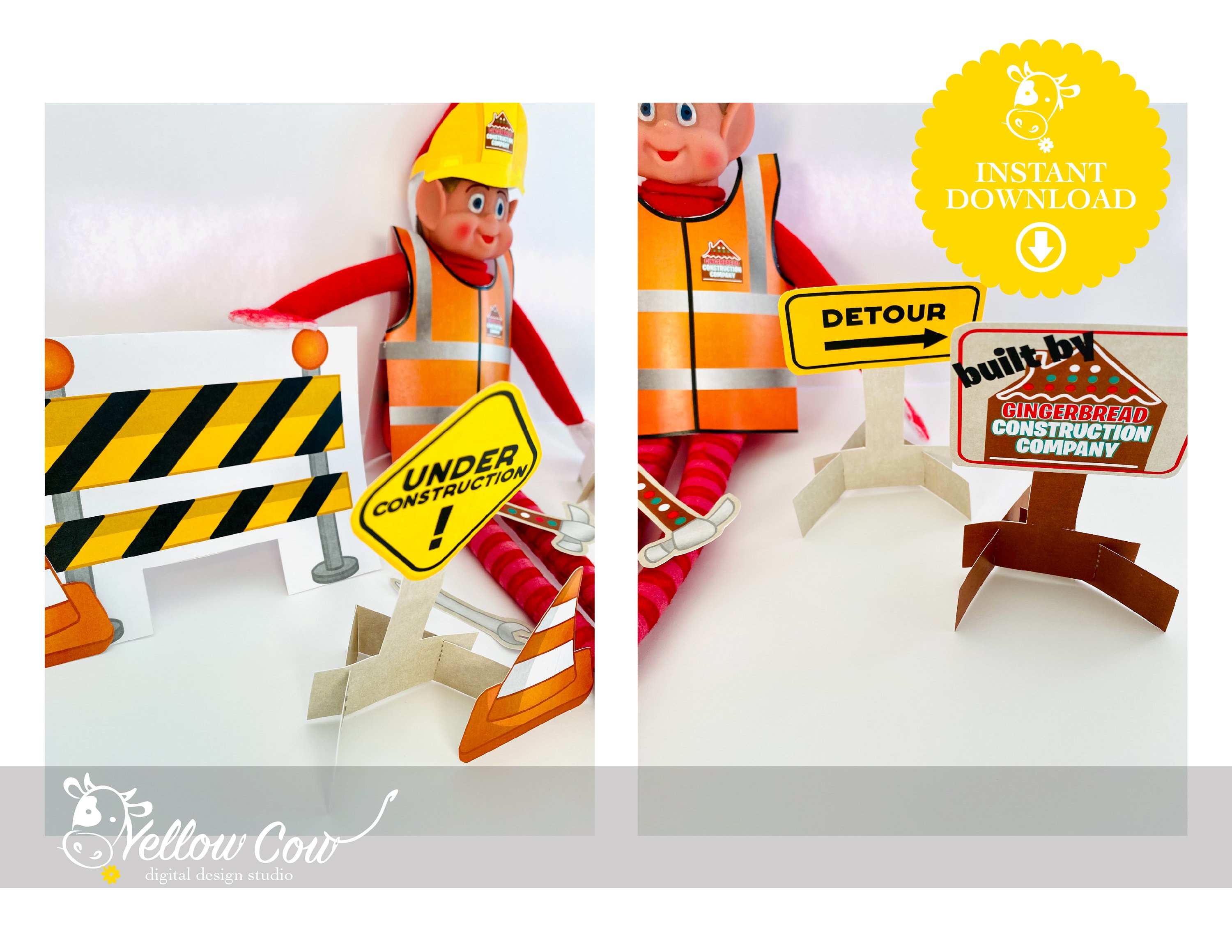 Holiday Elf Printable Kit. Construction Worker Elf Scene. Instant ...