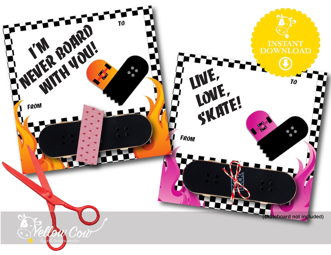 Skateboard Valentines,instant Download,skateboard Valentines Cards ...