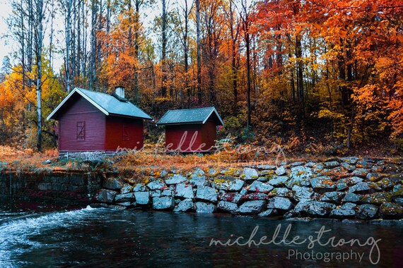 Nature Photography Red Barn Photography River Prints Autumn | Etsy