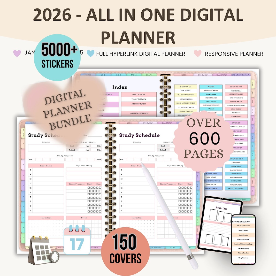 Academic Planner,2026 Digital Planner:personalize,hyperlinked Calendar ...