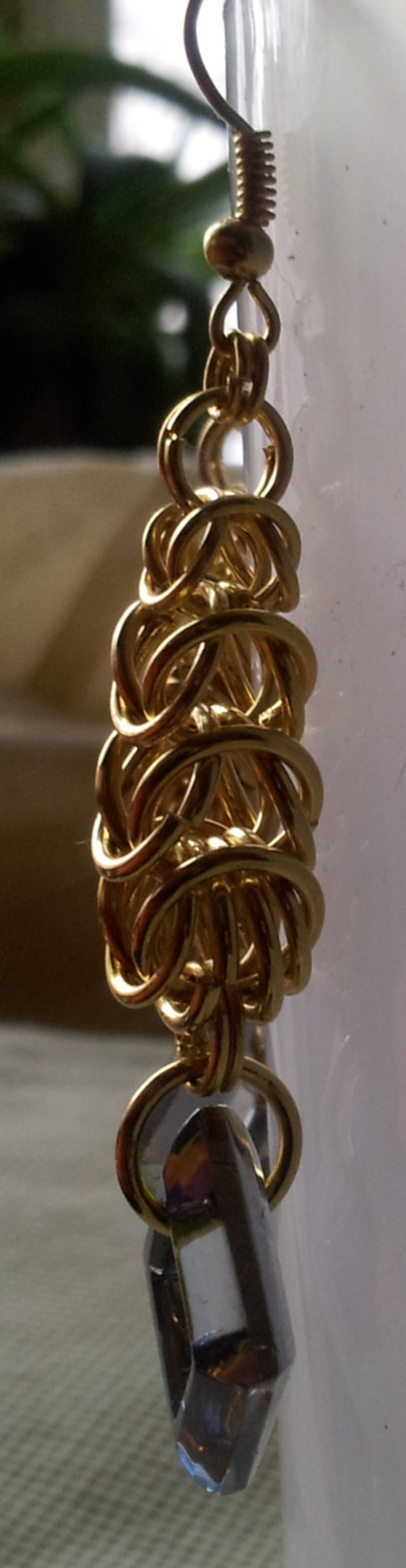 Gold Chain Mail Earrings With Celestial Crystal Component - Etsy