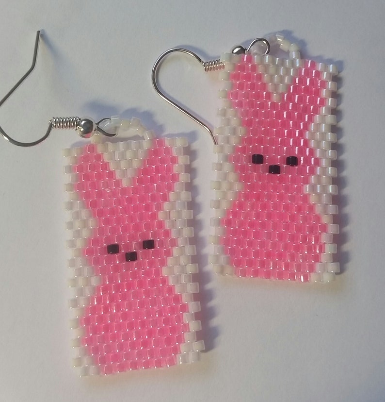 Bunny Peep Earrings, Easter, Peeps, Rabbit, Peyote Stitch, Seed Beads ...