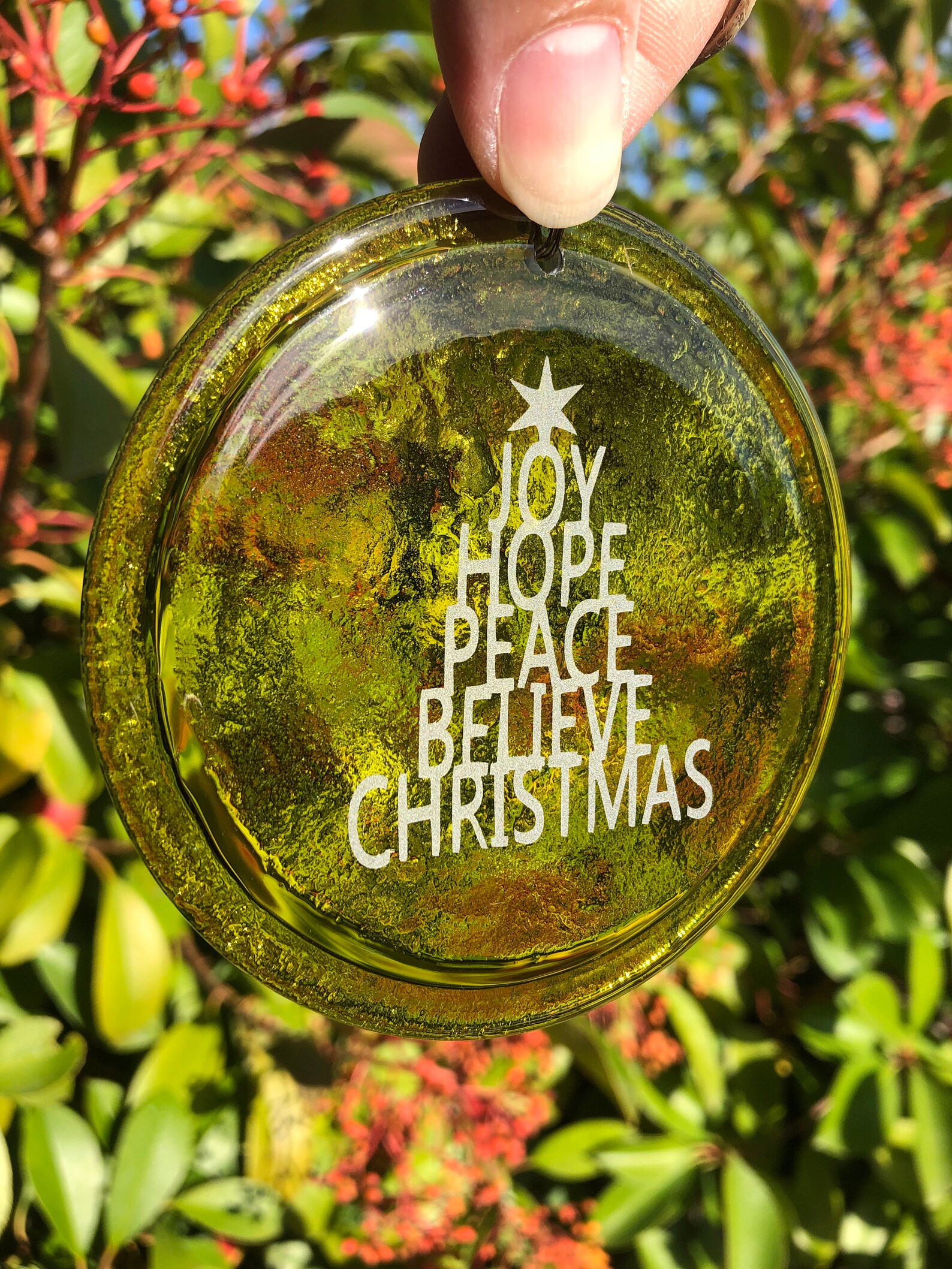 Yellow Christmas Hope Tree Recycled Wine Bottle Sun Catcher - Etsy