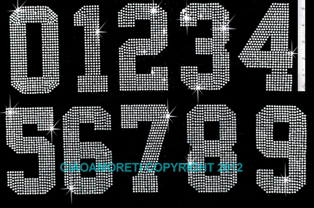 Pick Any Large Number 0 to 9 - Clear Rhinestone Iron on Transfer Bling ...