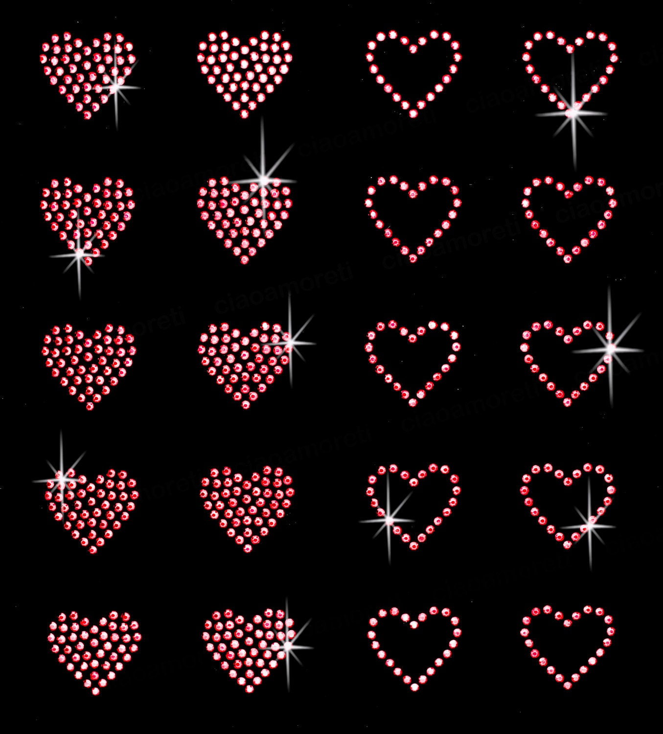 Set of 20 Small Pink or Hot Pink Hearts Rhinestone Stud Iron on ...