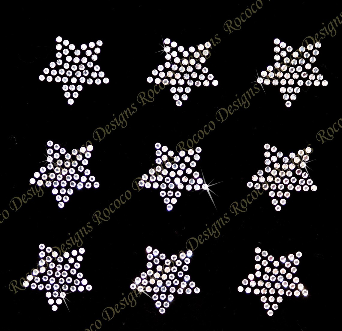 Set of 9 Small Clear Rhinestone Stars Iron on Transfer Bling DIY - Buy ...