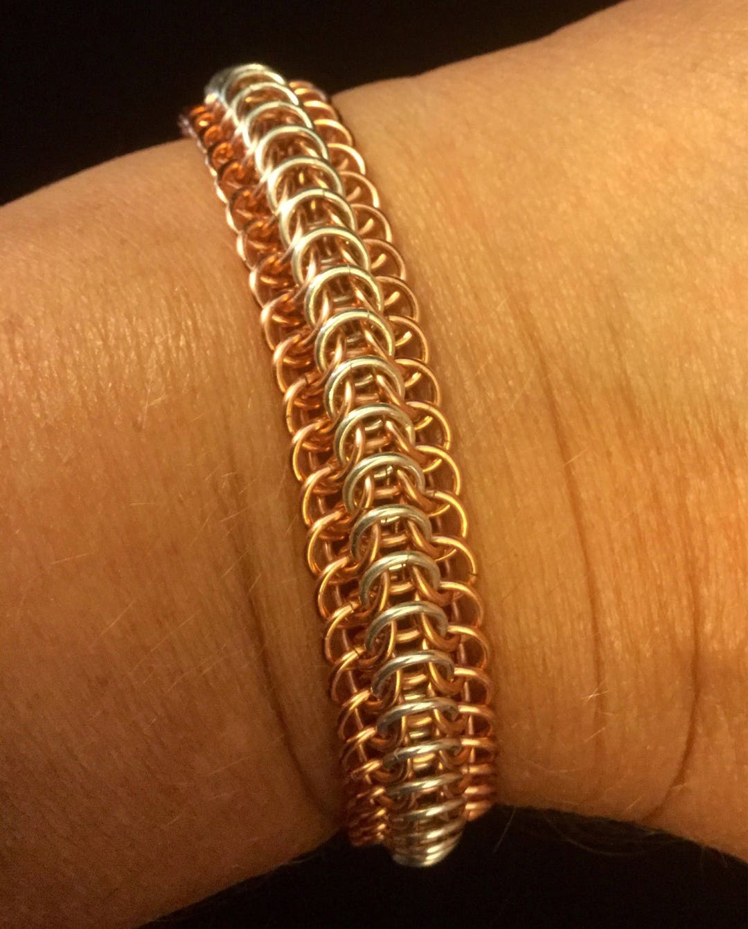 Copper and Silver Chainmail Bracelet, Dragonback Chainmaille Bracelet ...