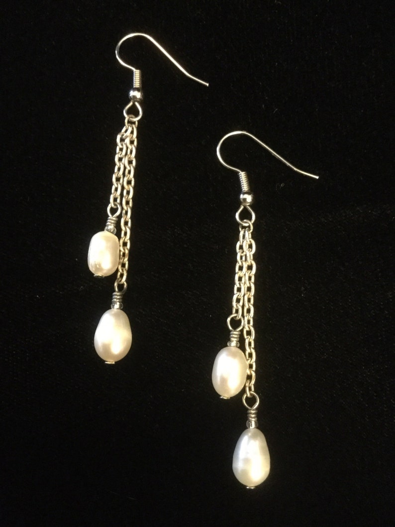 White Freshwater Pearl Long Dangle Earrings Pearl Bridal Earrings