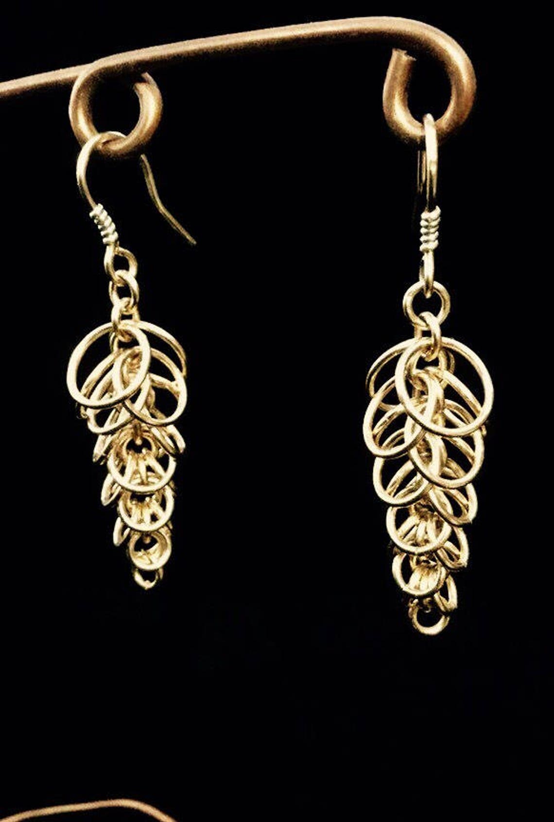 14k Gold Fill Graduated Shaggy Loops Chain Maille Earrings, Gold ...