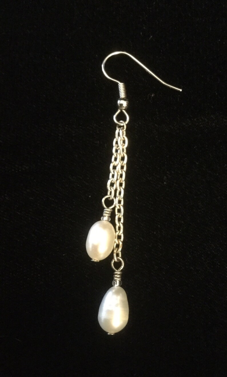 White Freshwater Pearl Long Dangle Earrings Pearl Bridal Earrings