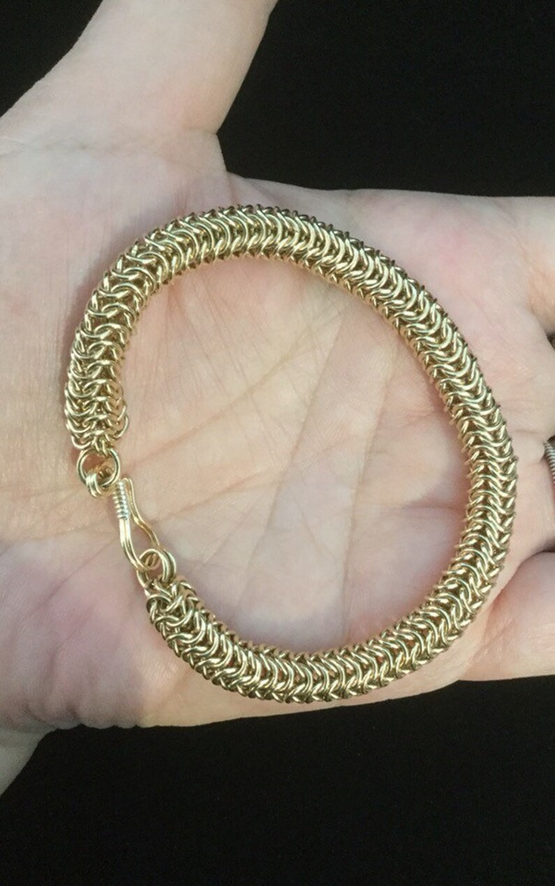 Gold Chain Mail Bracelet, 14k Gold Bracelet, Chainmaille Jewelry, Hand ...