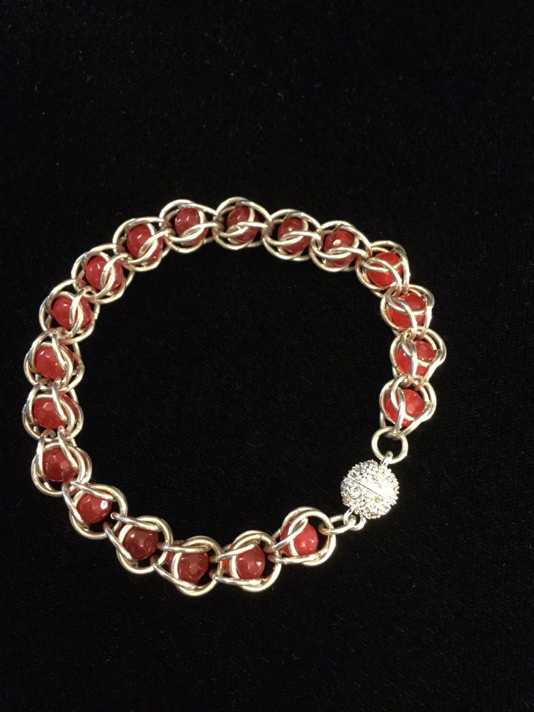 Ruby Bead Chain Mail Bracelet, Sterling Silver Chain Maille Bracelet ...