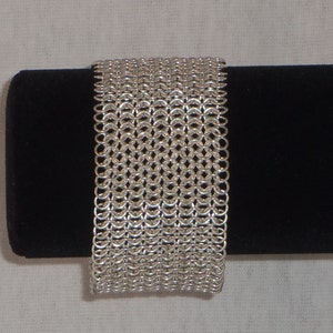 Sterling Silver Chain Mail Cuff Bracelet, Wide Mesh Cuff Bracelet With ...