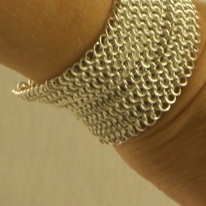 Sterling Silver Chain Mail Cuff Bracelet, Wide Mesh Cuff Bracelet With ...