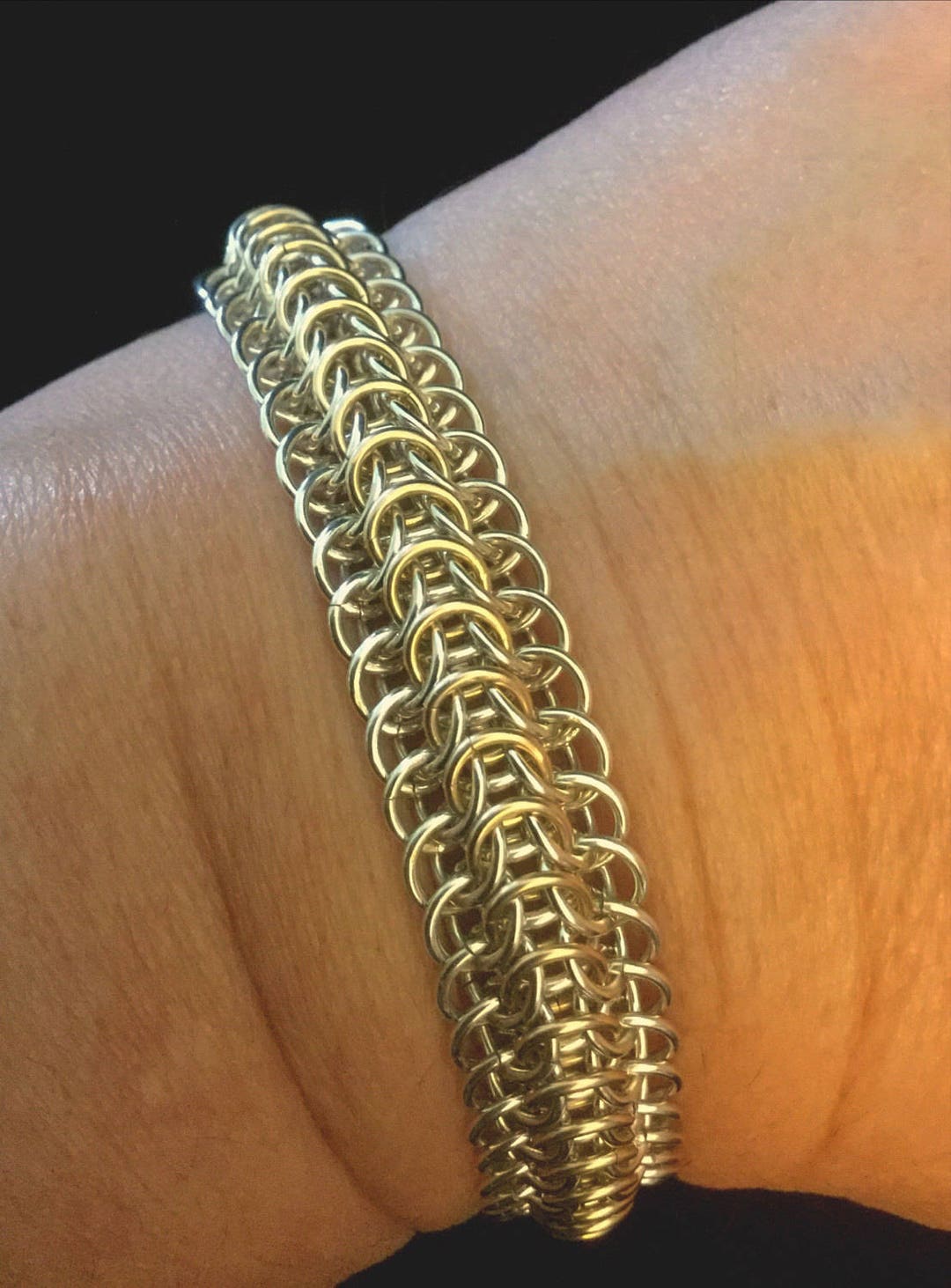 Silver and Gold Chain Mail Bracelet, 14k Gold and Argentium Silver ...