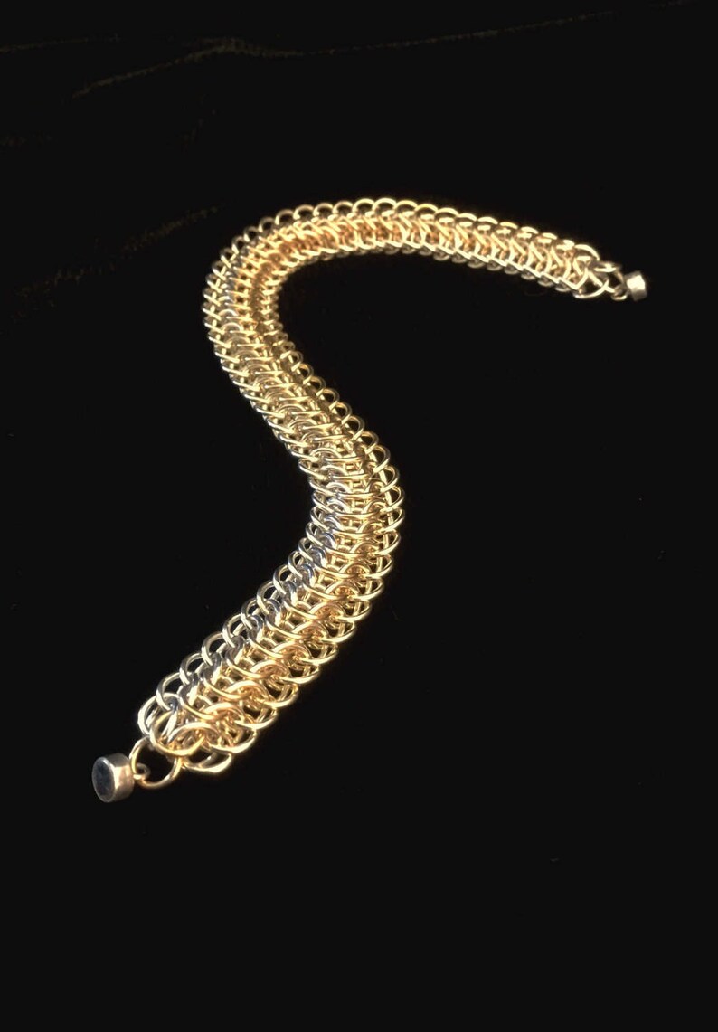Silver and Gold Chain Mail Bracelet, 14k Gold and Argentium Silver ...