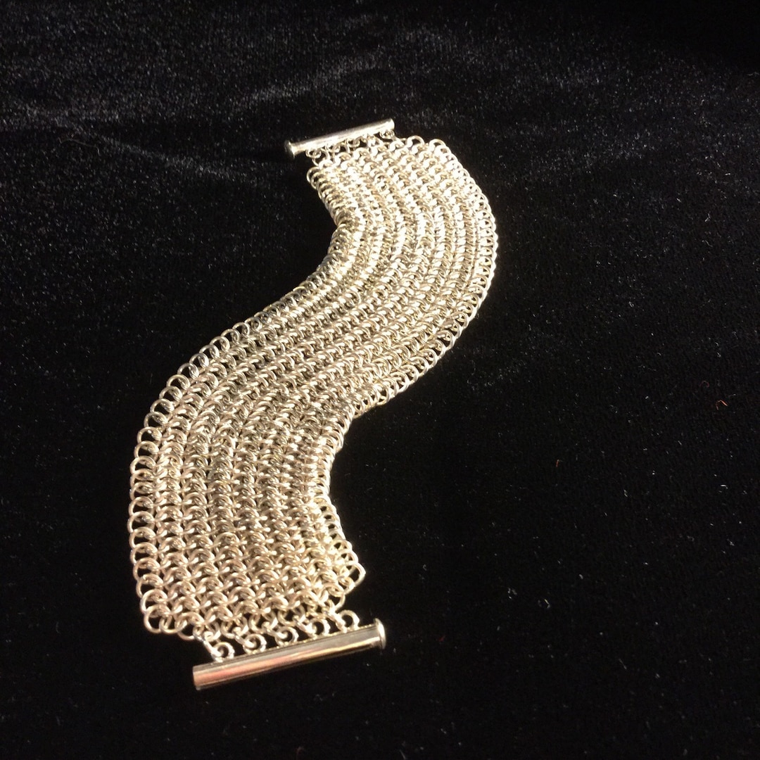 Sterling Silver Chain Mail Cuff Bracelet, Wide Mesh Cuff Bracelet With ...