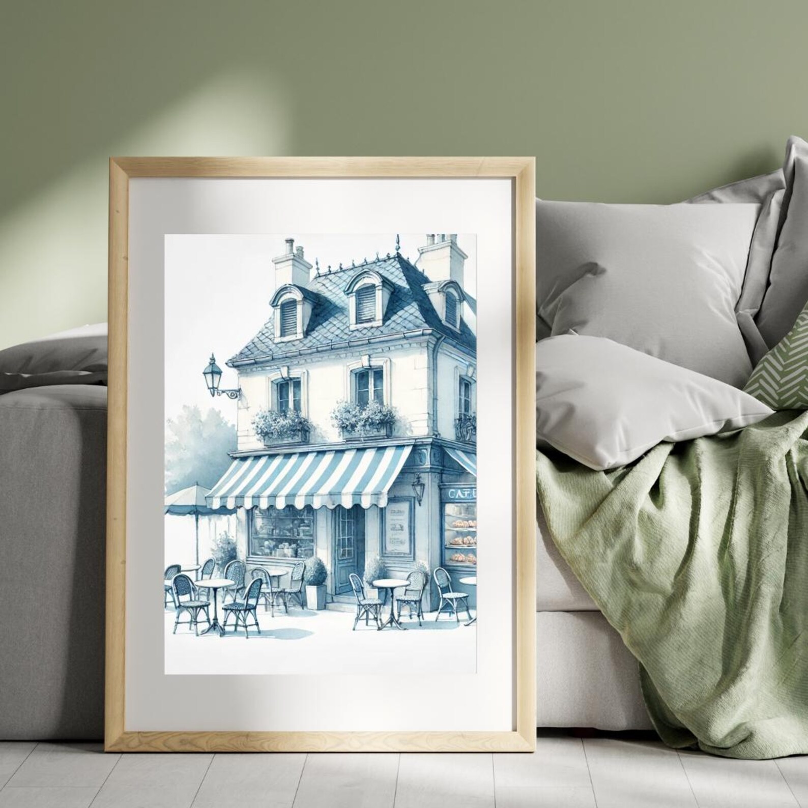 French Cafe Wall Art, Blue Living Room Art, European Print - Digital ...