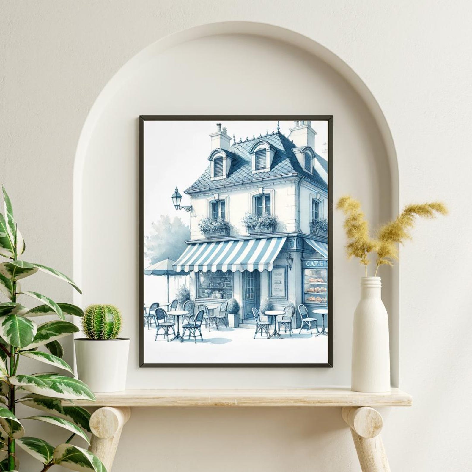 French Cafe Wall Art, Blue Living Room Art, European Print - Digital ...