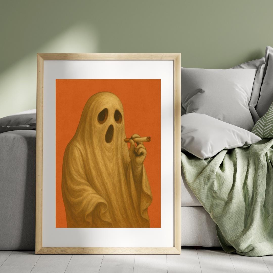 Ghost Smoking a Cigarette Wall Art, Vintage Retro Halloween Room Decor ...
