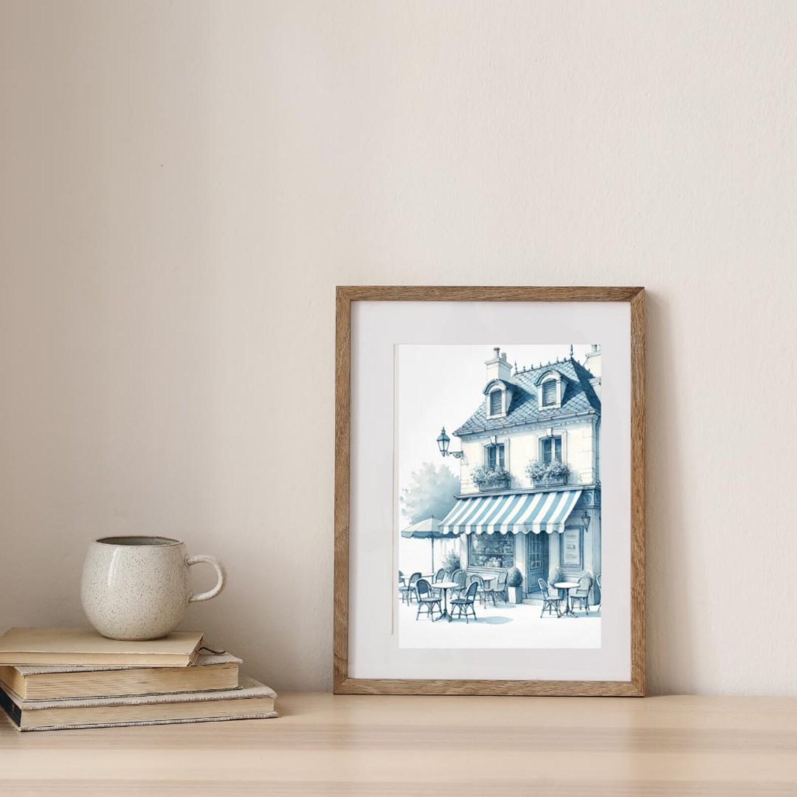 French Cafe Wall Art, Blue Living Room Art, European Print - Digital ...