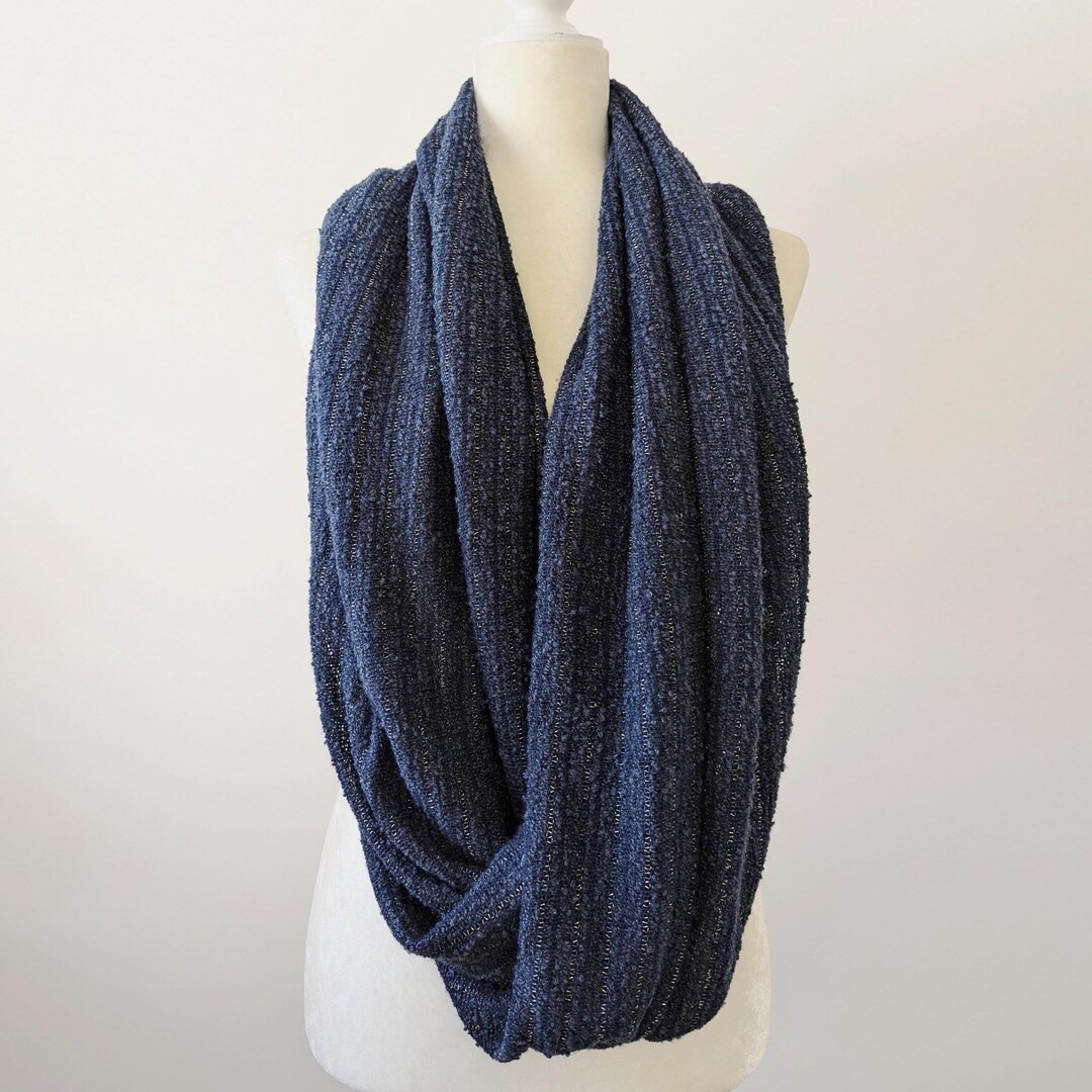 Sparkle Sweater Knit Infinity Scarf: Navy Silver Stripe, Handmade Fall ...