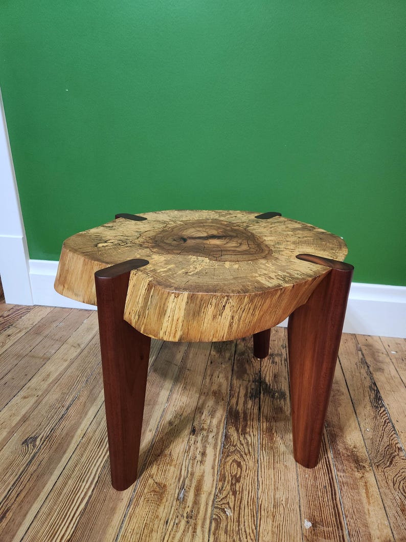 Handcrafted Live Edge Pecan Side Table: Rustic Mahogany Legs - Etsy