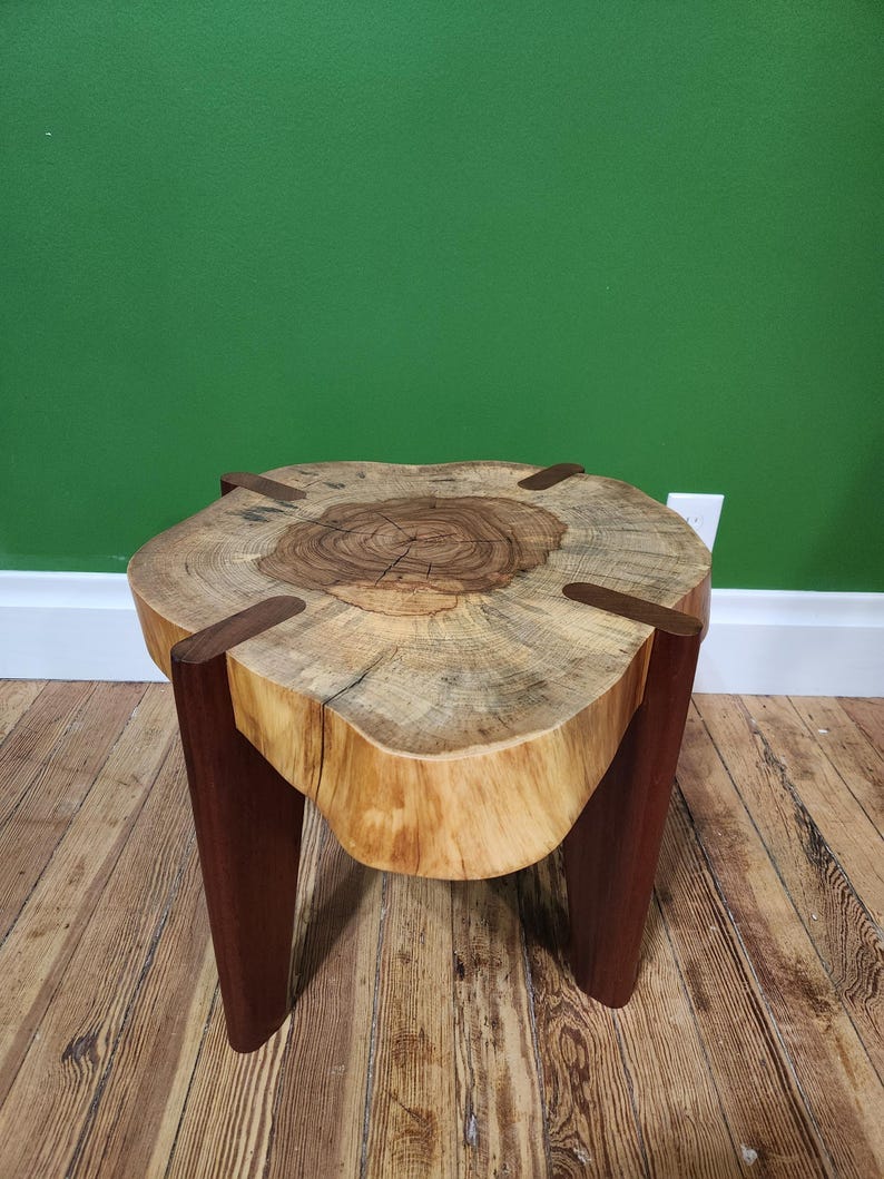 Handcrafted Live Edge Pecan Side Table: Rustic Mahogany Legs - Etsy