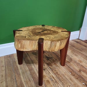 Handcrafted Live Edge Pecan Side Table: Rustic Mahogany Legs - Etsy