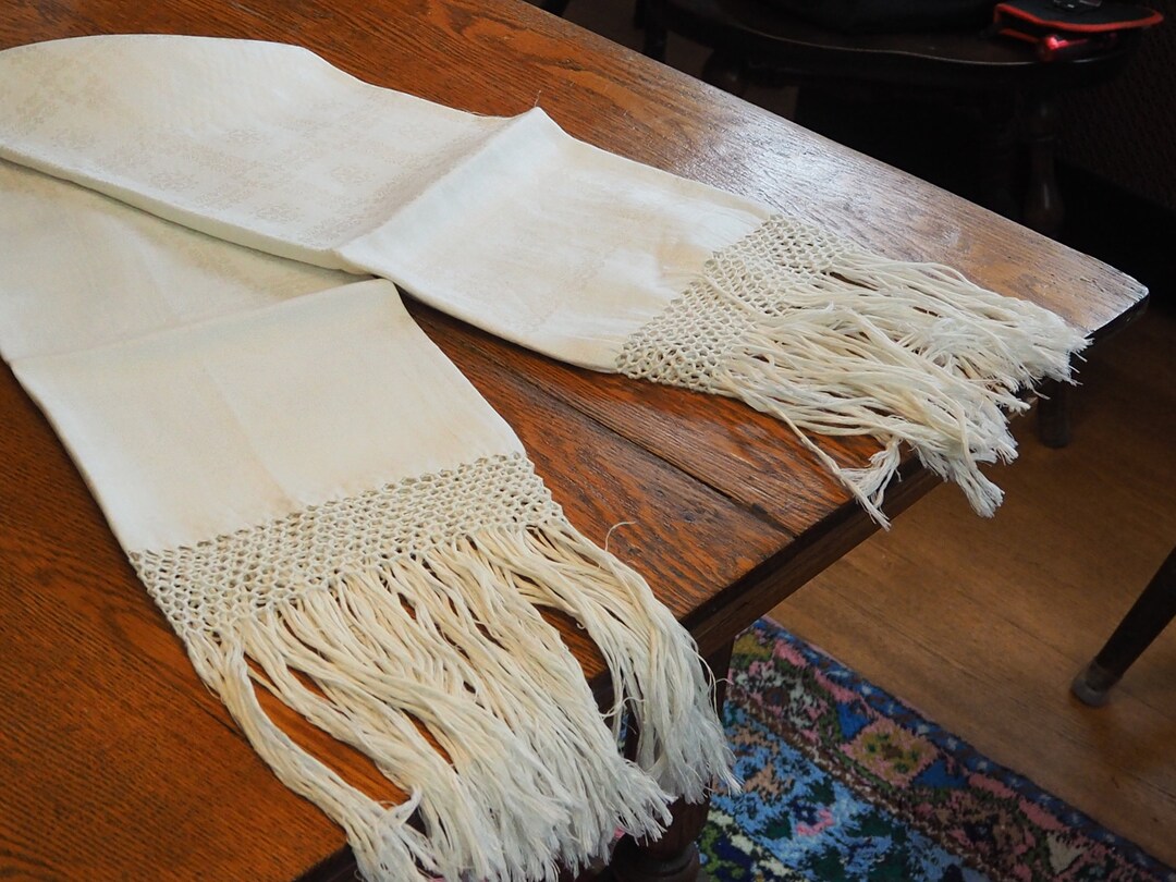 Linen Damask Fringe Show Towel / Runner Vintage - Etsy