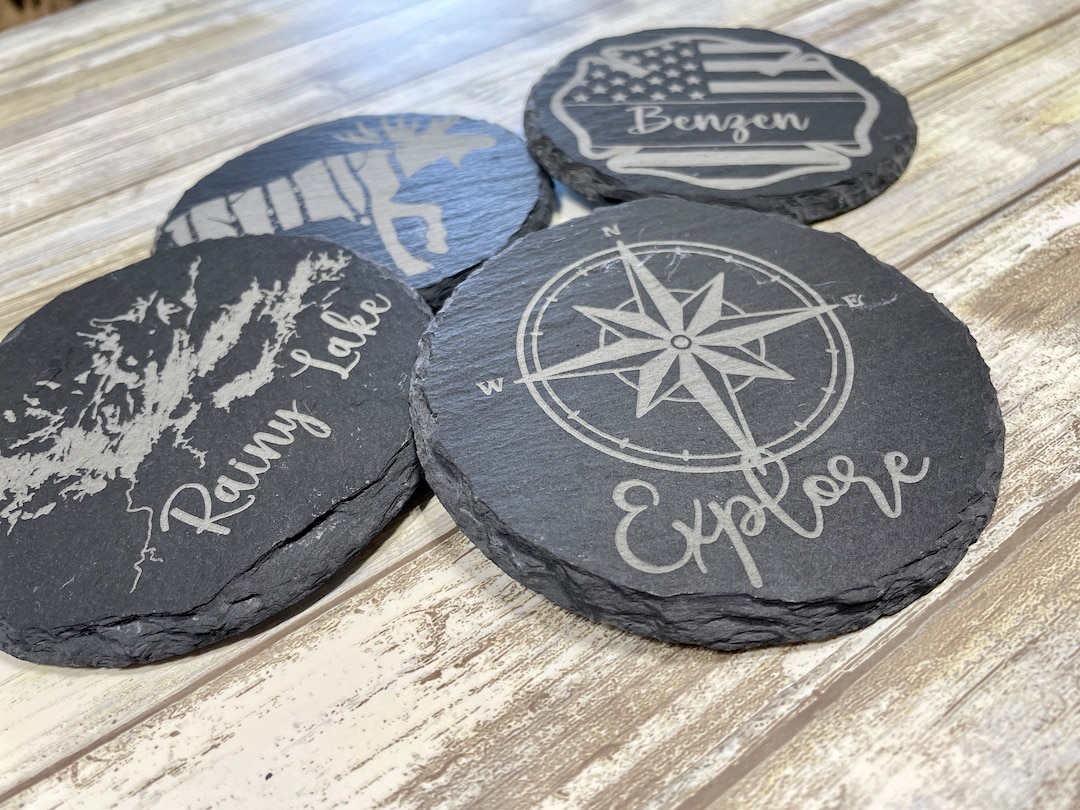 Custom Lake Coasters - Natural Slate Stone Coasters - Slate Drink ...