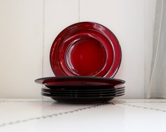 Red Glass Plates - Etsy